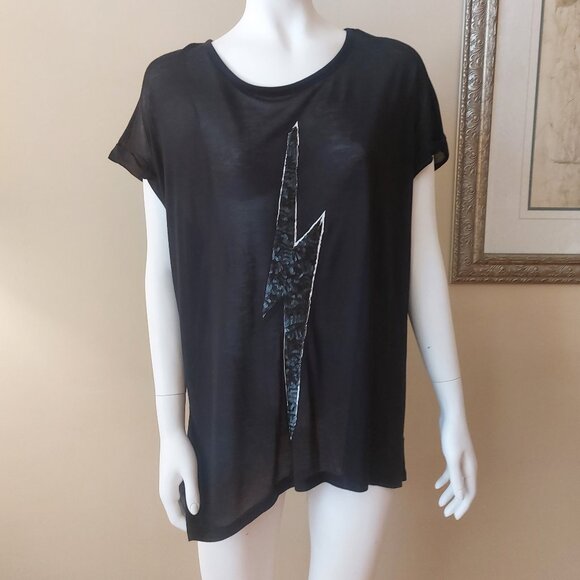 Kersh | Tops | Nwt Kersh Black Shirt With Sequins Bolt Detail | Poshmark